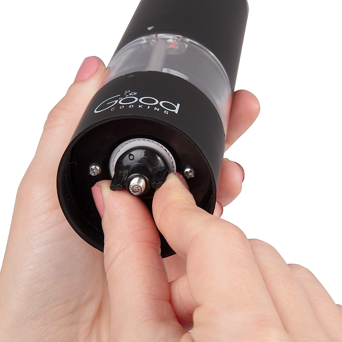 Electric Pepper Grinder and Salt Mill (2 Pack)- Battery Operated One-Handed Spice Dispenser w LED Light & Adjustable Coarseness- Matte Black, Batteries Included