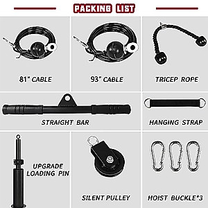 Home Gym Lifting Pulley Systems with Adjustable Length Cable for LAT Pulldown, Biceps Curl, Triceps, Shoulders, Back, Forearm Workout, Ideal Home Gym Equipment