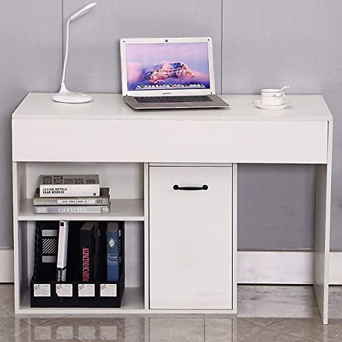 VANSPACE L-Shaped Rotating Computer Desk 68 inch with Storage Shelves Home Office Corner Desk with Drawers and File Cabinet Multipurpose Study Writing Table for Bedroom Small Space White