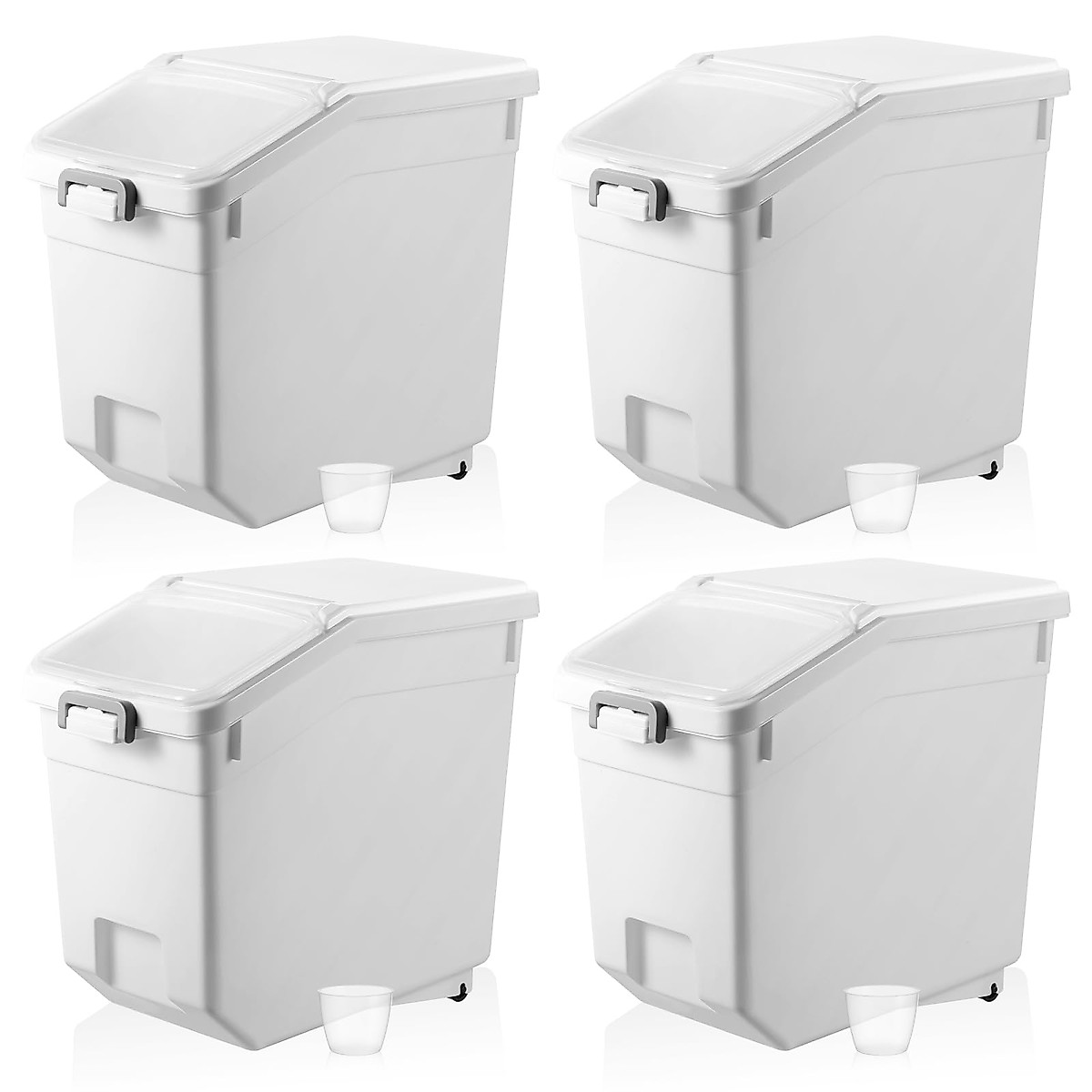Sunnyray 4 Pack Rice Food Storage Container, 38.5 lb Airtight Flour Storage Bins with Scoop, Large Storage Boxes with Wheels for Dry Food, Grain, Sugar, Cereal, PET Food