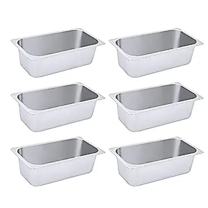 SYUNOYZBIN 6 Pack Hotel Pans Commercial Stainless Steel Pan 1/3 Size 4" Deep for a Catered Event Grocery Store Ice-Cream Shop Cafeterias