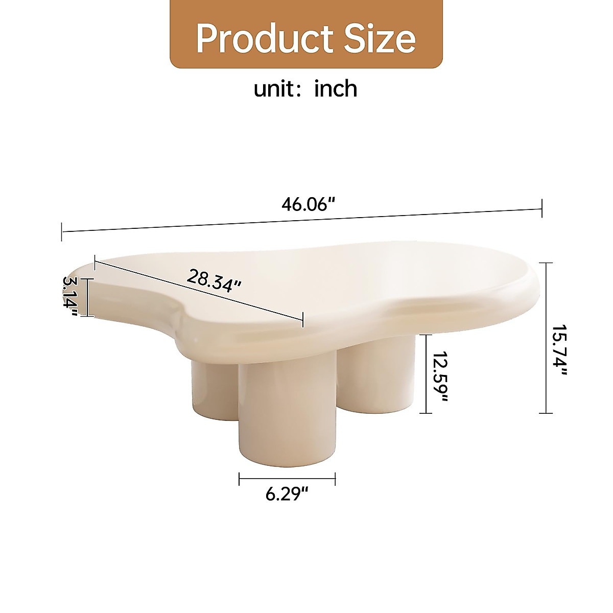 QEZEOM Cloud Coffee Table,Unique Wavy Design, Irregular Shape Living Room Coffee Table, Modern Aesthetic Cute Funky Indoor Center Table for Living Room Bedroom, 46.06in, Cream White