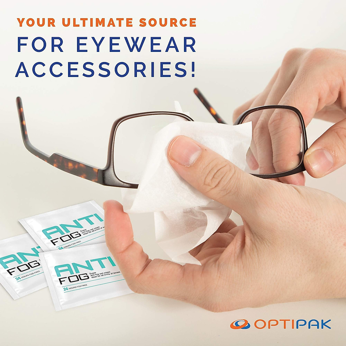 OPTIPAK Anti-Fog Lens Wipes Pre-moistened Wipes Glasses Cleaner, Cleaning Wipes for Binoculars, Face Shields, Ski Masks or Swim Goggles, Prevents Fogging on Eyeglasses, Mirrors, Lenses & Windows