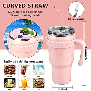 Camicour 40 Oz Tumbler With Handle Insulated Travel Mug With Straw，Reusable Stainless Steel Water Bottle Travel Mug Iced Coffee Cup，Keeps Drinks Cold Up To 34 Hours Or Hot For 12 Hours (Pink)