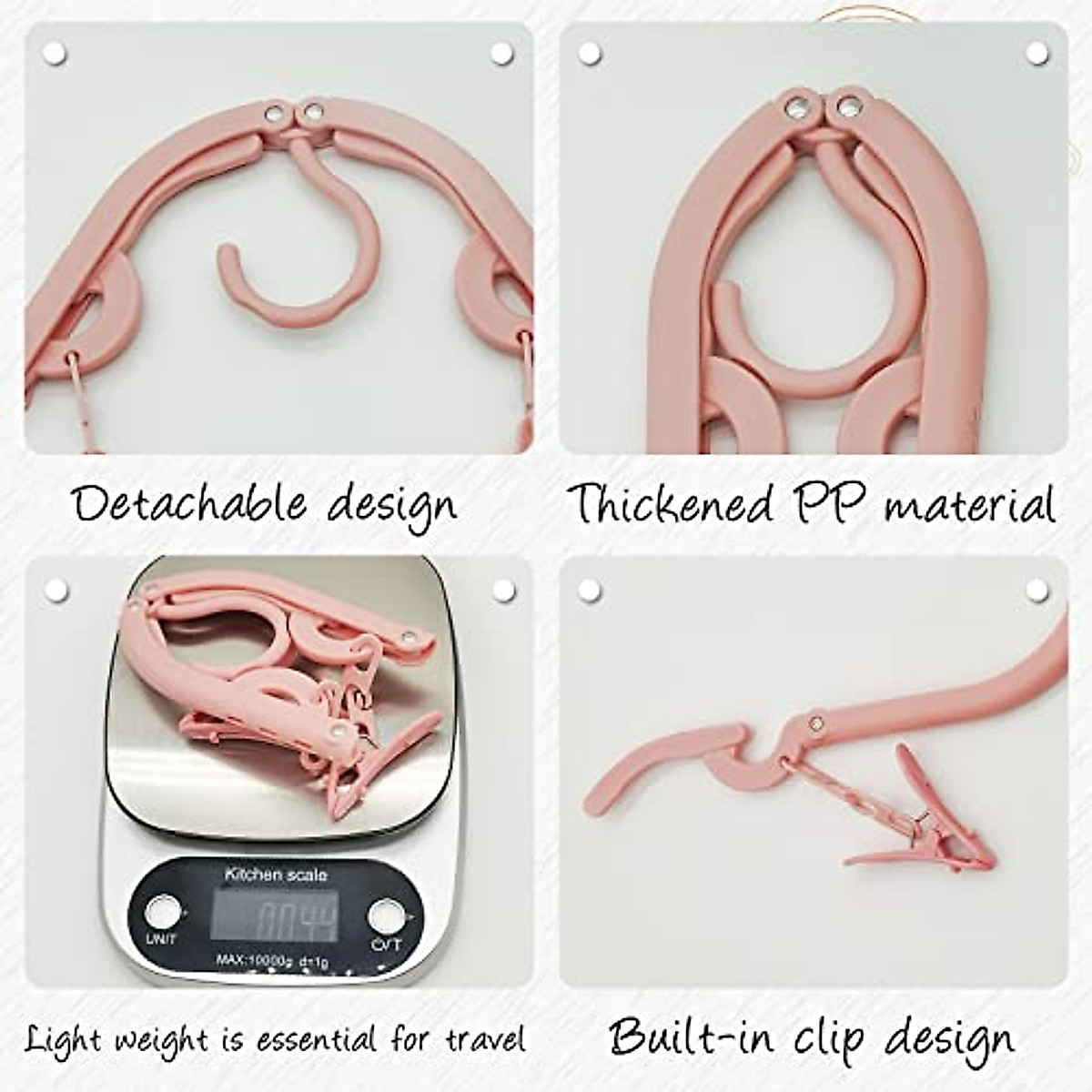 WisePoint 4 Pcs Folding Coat Hangers, Portable Plastic Hangers Clothes Hanger Clothes Foldable Hanger with 8 Clips and Anti-Slip Groove Suitable for Home Outdoor Travel Camping Hiking (Colorful)