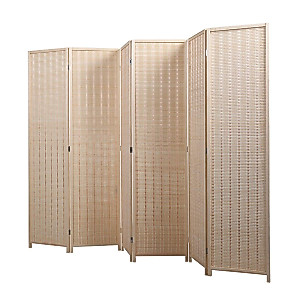 JAXPETY 6 Panel Room Divider 6ft Tall Folding Privacy Screen Freestanding Rustic and Natural Bamboo Room Partition for Home Office, Natural Color