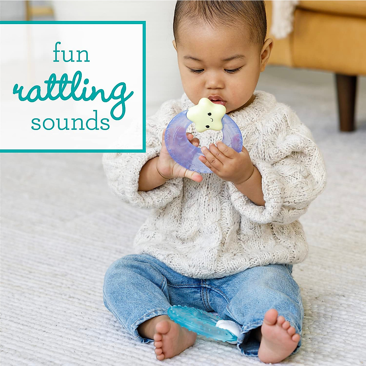 Infantino Shake & Soothe Water Teethers - Sensory Exploration and Teething Relief, Cloud and Star 2-Pack