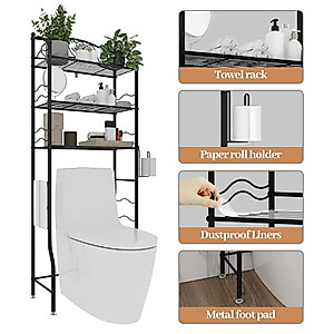 YADOOLIFE Over-The-Toilet Storage Toilet Rack, Behind The Toilet Racks, 3-Tier Bathroom Shelves, Stand Over Toilet Rack, Free Standing Restroom Space Saver, Metal, Black