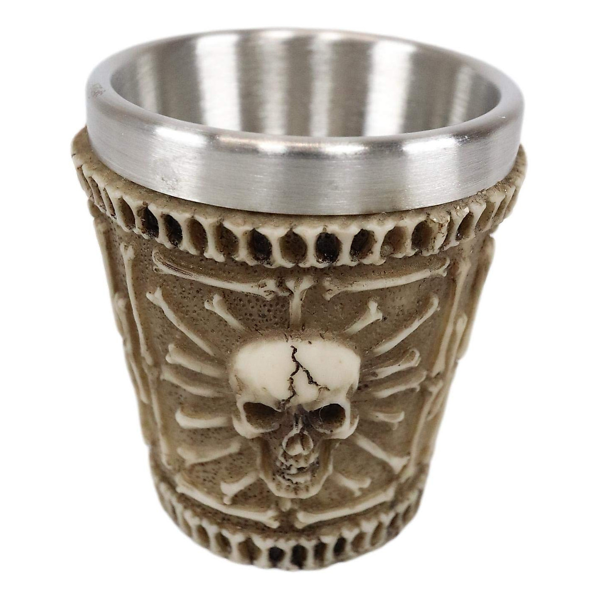 Ebros Ossuary Macabre Graveyard Piled Up Morphing Skulls And Skeleton Bones Resin Shot Glass With Stainless Steel Inner Cup Liner Skeleton Skull Shooter Drinkware Decor