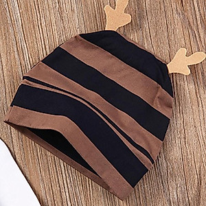 Autumn Winter Newborn Baby Boys Girls Tops Moose Romper Pants Hat Outfits Set Cute Clothes 3Pcs (0-6 Months, White+Brown)