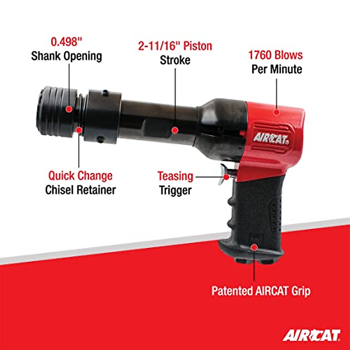 AIRCAT Pneumatic Tools 5300-B: Super Duty 0.498-Inch Shank Air Hammer 1,700 BPM - Kit with 4 Chisels