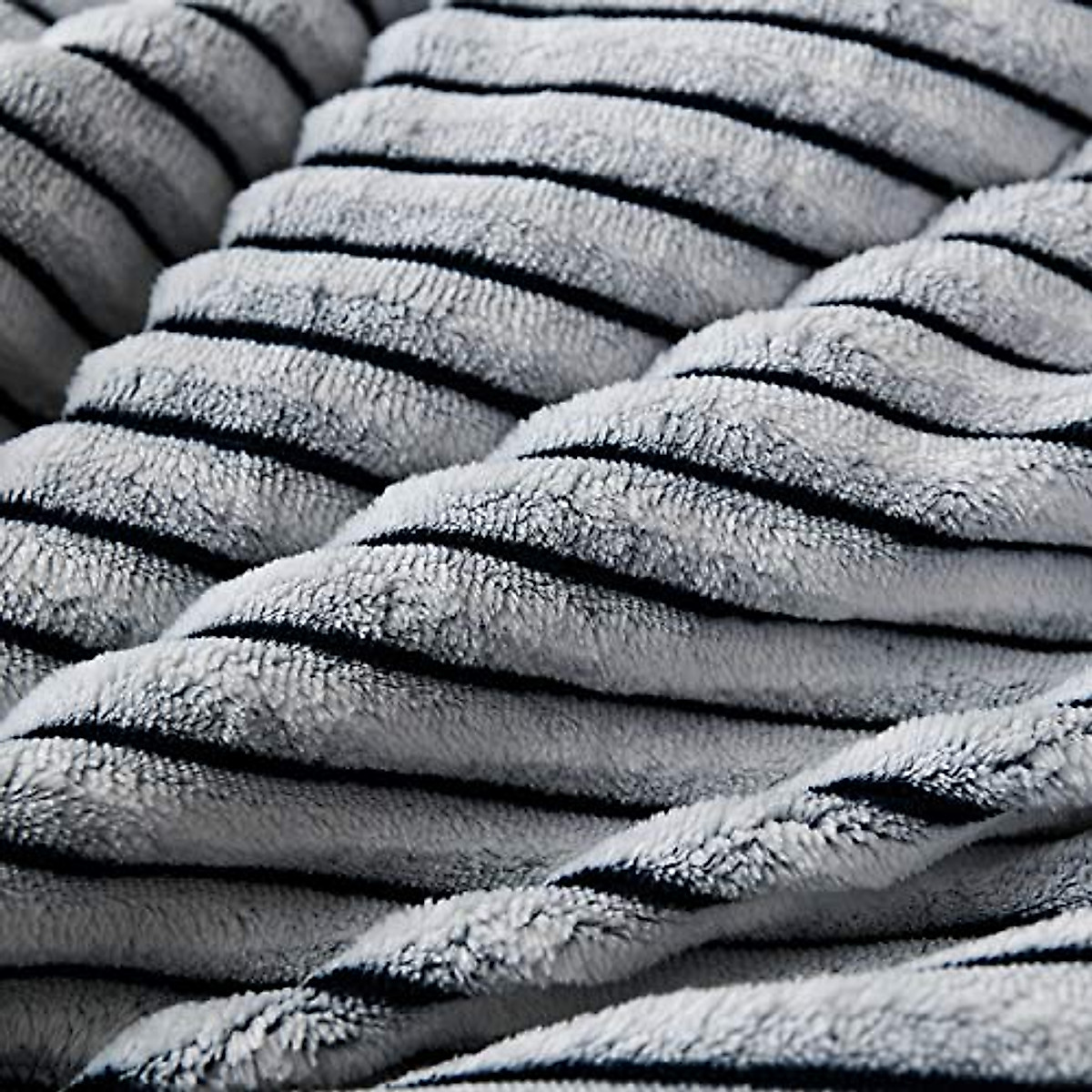 I' HERMU Sherpa Fleece Throw Blanket for Couch (Large 51‘’x 63‘’, Blue and White Strip) Soft Plush Blankets Fluffy Fuzzy Warm Cozy Throws for Sofa Bed