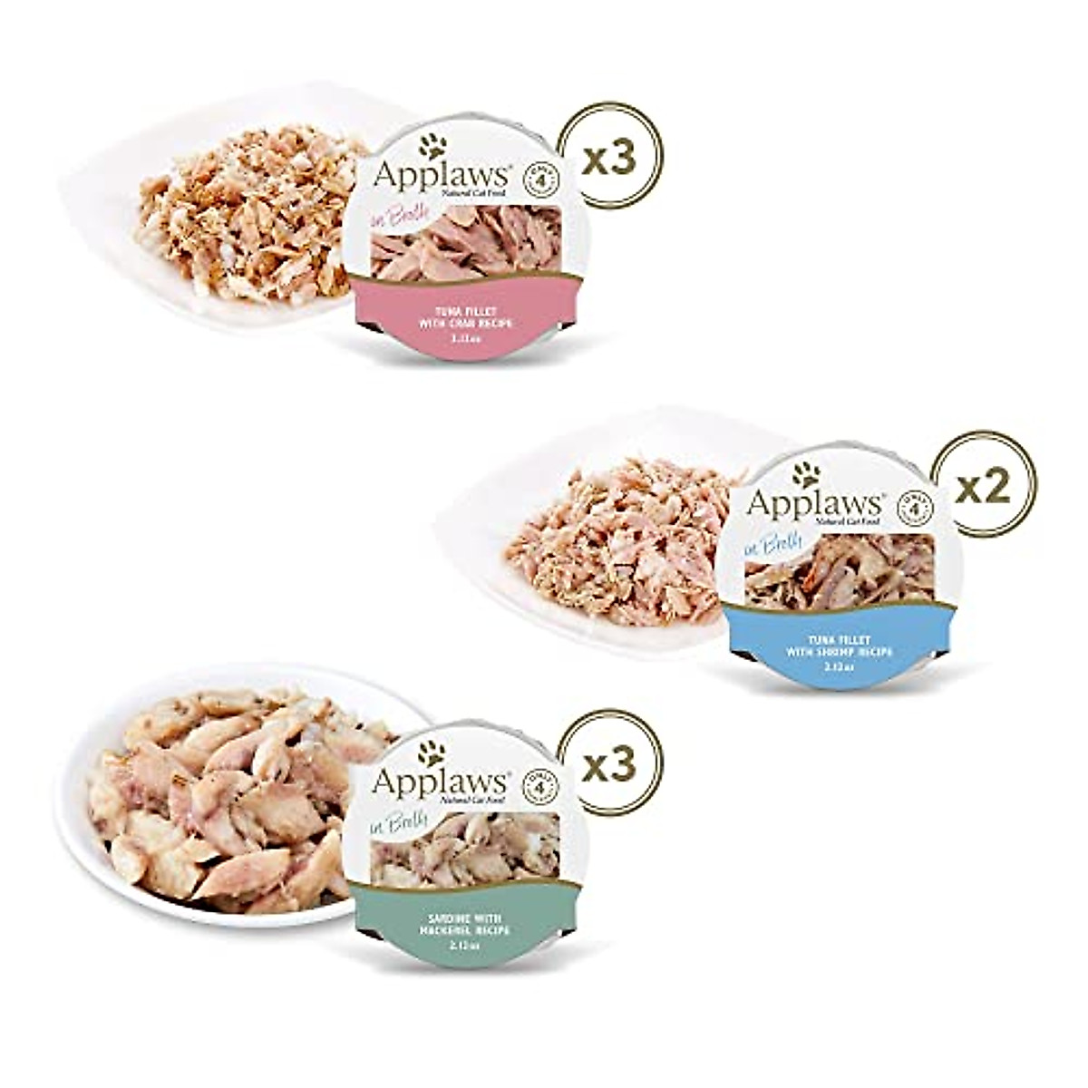 Applaws Natural Wet Cat Food, 8 Pack, Limited Ingredient Food for Cats, Wet Cat Food in Broth Variety Pack, 2.12oz Easy to Peel Pots