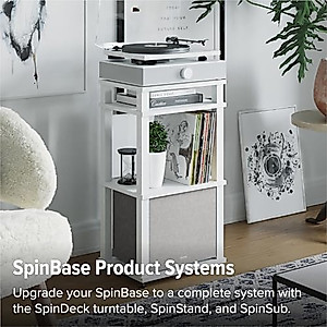 Andover Audio Spinbase Speaker System designed for Turntables; phono input, bluetooth, aux-in, Bass and Treble control, ISOGroove Anti-Feedback - (White)