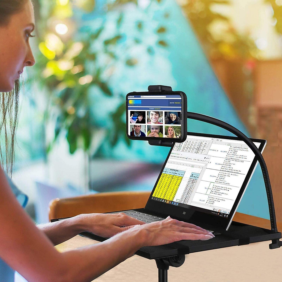 Projector Stand,Laptop Tripod Stand Adjustable Height 17.7 to 47.2 Inch with Gooseneck Phone Holder, Portable Projector Stand Tripod for Outdoor Movies-Detachable Computer DJ Racks Holder Mount