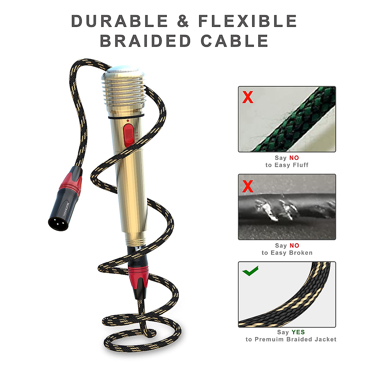 BEZOKABEL XLR Cables, XLR Microphone Cables 3ft 10 Packs Nylon Braided Balanced XLR Speaker Cable 3-Pin Male to Female Mic Cable for Microphones, Mixer and Speaker Systems