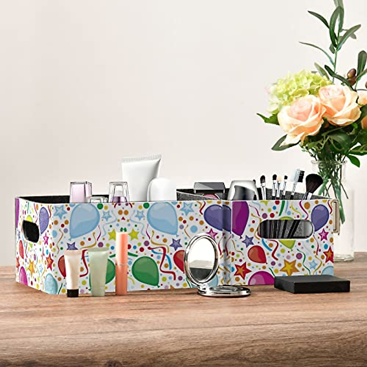 Emelivor Birthday Party Storage Basket Bins Set (2pcs) Felt Collapsible Storage Bins with Dual Handles Foldable Storage Baskets Boxes for Laundry Room Organization