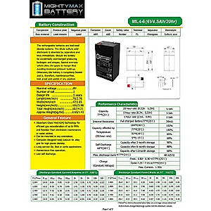 Mighty Max Battery ML4-6 - 6 Volt 4.5 AH, F1 Terminal, Rechargeable SLA AGM Battery