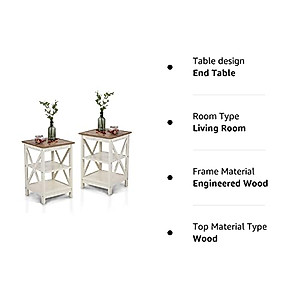 MAISON ARTS End Tables Living Room Set of 2 Farmhouse Side Tables 3-Tiers Rustic Nightstands with Storage for Bedroom, Modern Wood Look Mid Century Accent Furniture, Easy Assembly, Ivory