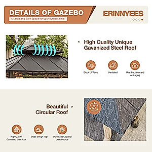 Erinnyees 10' X 12' Double Roof Hardtop Gazebo, Outdoor Metal Gazebo with Netting and Curtains for Patios Garden Deck…