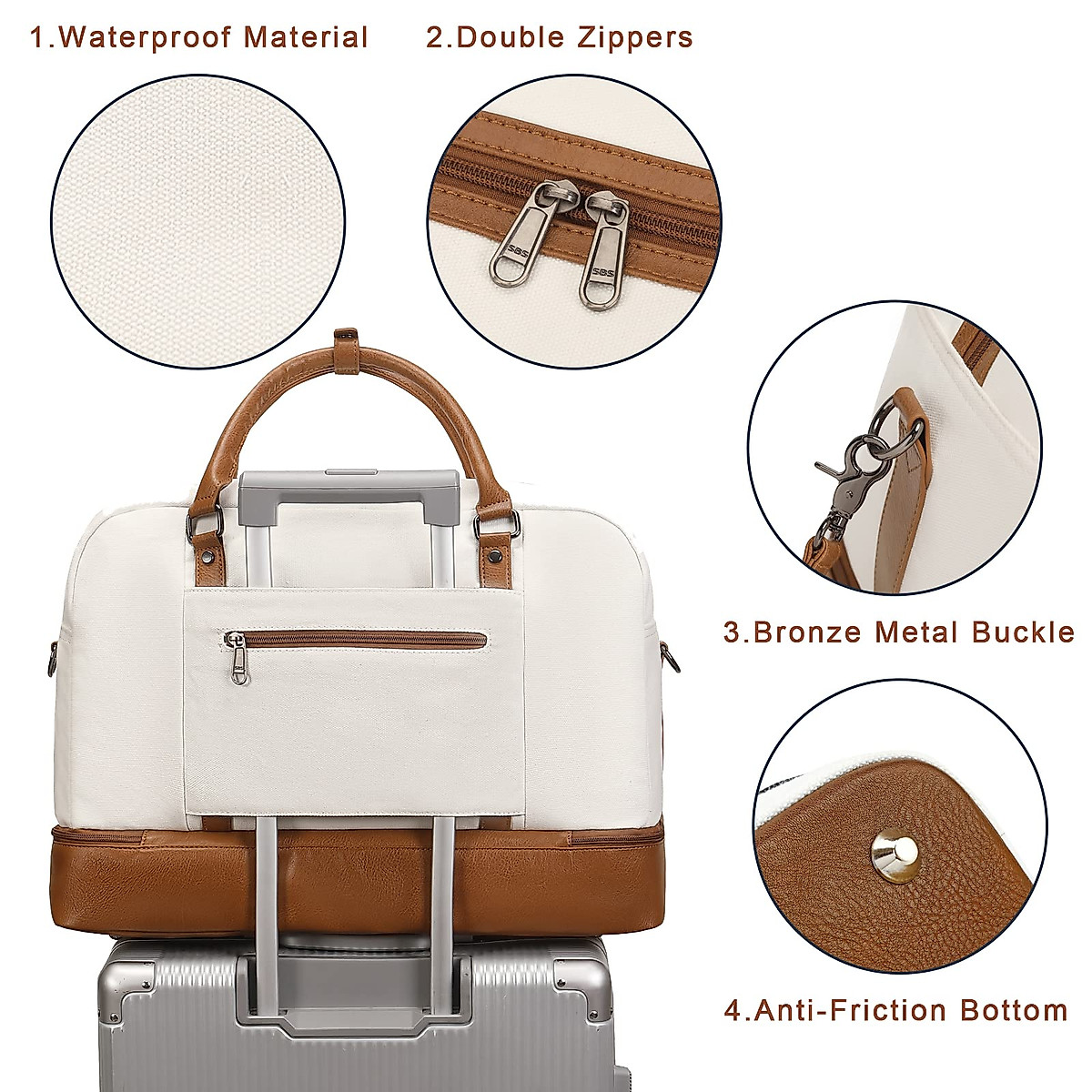 Enoshi Luggage Overnight Bag for Women Canvas Travel Duffel Weekender Bag Shoe Compartment Three-Piece