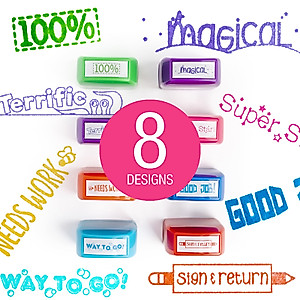 Teacher Stamps - Self Inking Motivational Encouraging and Colorful Set for School Classroom and Homeschool Setting (Set of 8)
