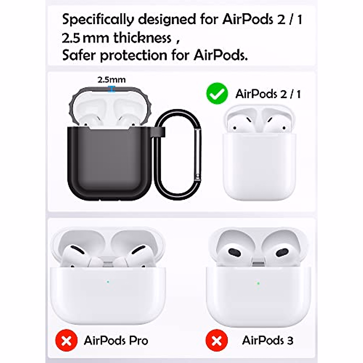 Eralierk [2 Pack] AirPods Silicone Protective Case Cover, with Keychain Compatible with Apple AirPods 2nd & 1st Generation, Front LED Visible (Black/Pink)