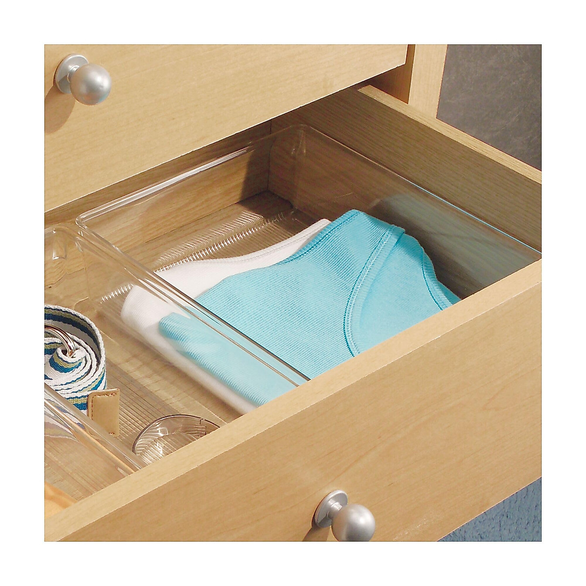 iDesign Linus Plastic Dresser and Vanity Organizer, Storage Bin for Bathroom, Bedroom, Office, Craft Room, Fridge, Freezer, Pantry, 12" x 9" x 3" , Clear