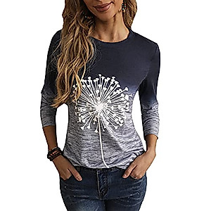 SOLY HUX Women's Long Sleeve Shirts Graphic Print Tees Casual Round Neck T Shirts Multicoloured Dandelion XL