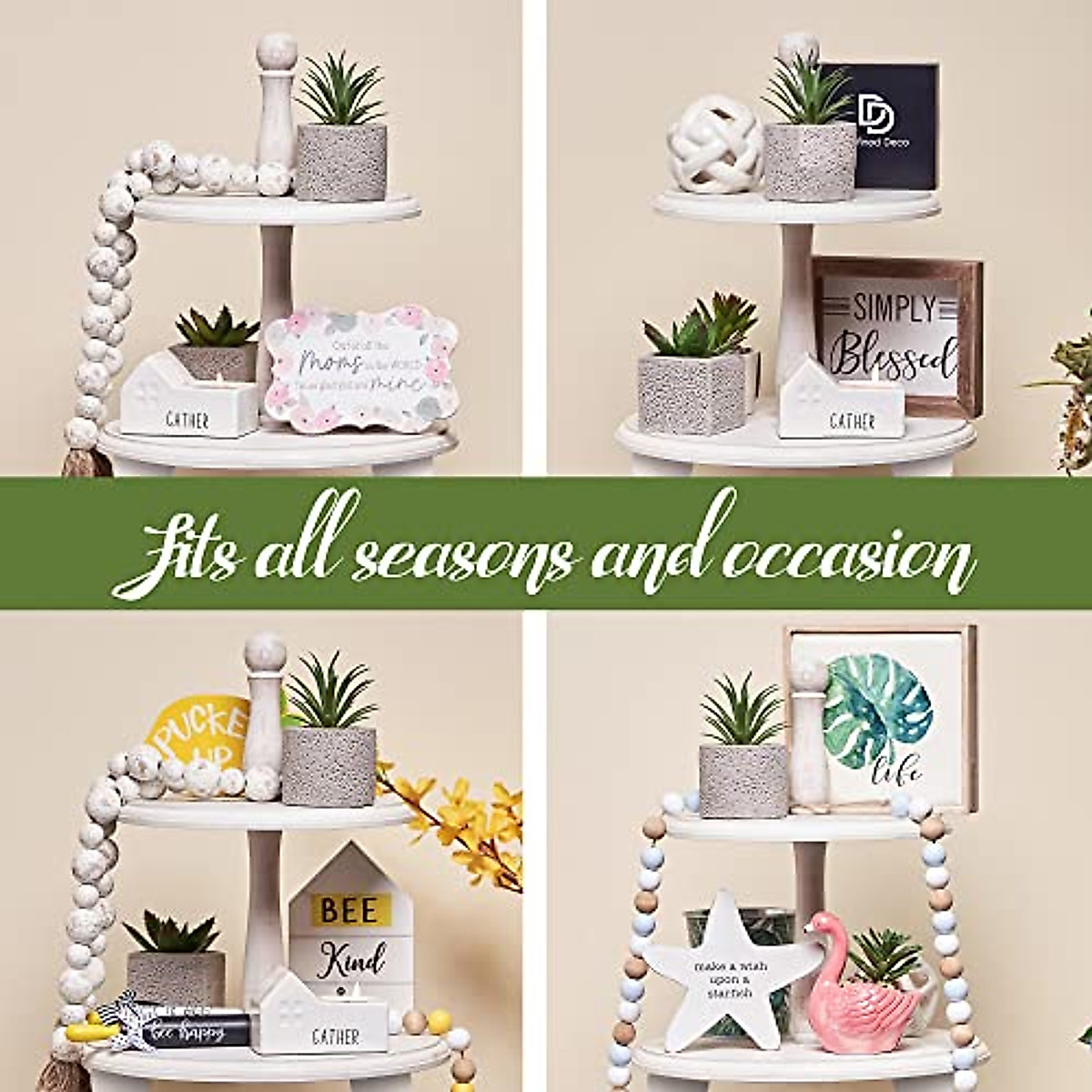 Defined Deco Two Tiered Tray Wooden Tiered Serving Tray Farmhouse Tiered Tray Stand with Tiered Tray Décor Signs for Wedding Decor and Rustic Farmhouse Décor, Set of 3