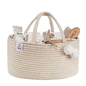 fephas Baby Diaper Caddy Organizer- Beige Rope Nursery Storage Bin- Portable Diaper Storage Basket for Changing Table and Car- Perfect Baby Shower & Registry Gift