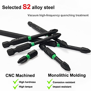 PTSLKHN Phillips Bits Set, Magnetic Phillips Head Drill Bits, 6PCS Phillips Impact Bits and Screwdriver Bits Magnetizer