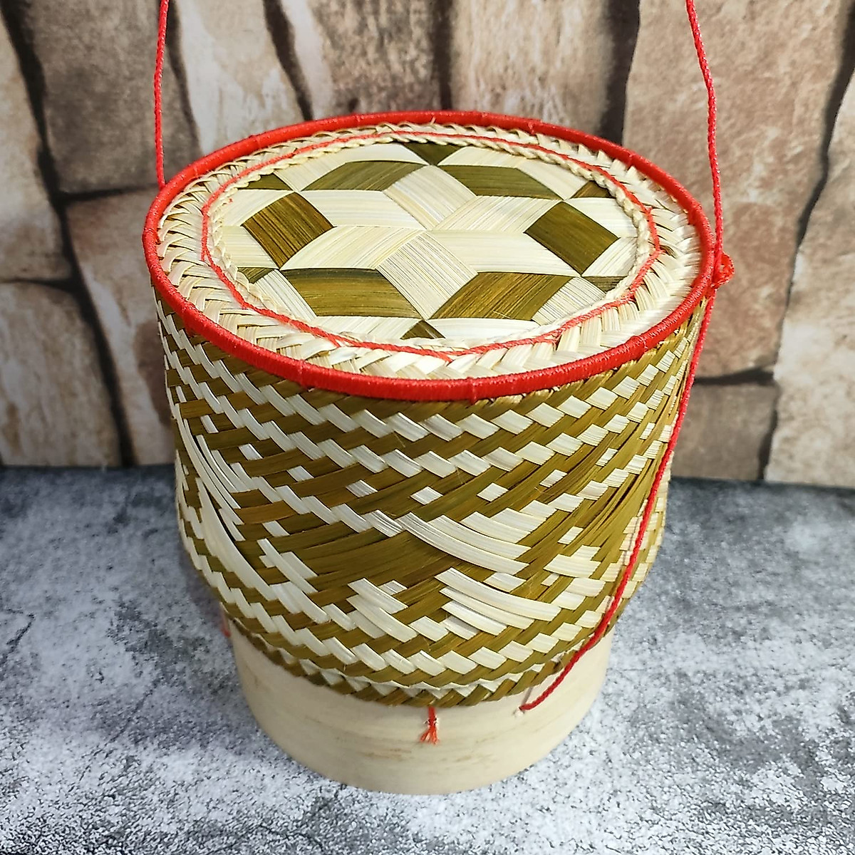 Heavens Tvcz Bamboo Sticky Laos Rice Serving Basket Elephant Handmade ''KRA-Tip'' Thai Weave Wickerwork with Vegetable Based Dye Serving Travel Picnic Keeping Sticky After Steaming Keep Sticky Warm