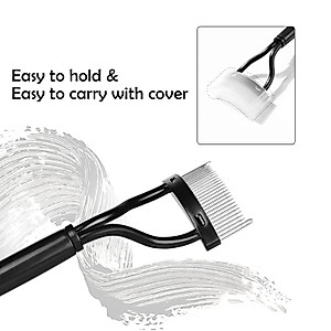 Eyelash Comb Lash Brush Separator 2Pcs, Dust2oasis Eyelashes Separator Curler Makeup Mascara Applicator, Eyelash Grooming Brushes Metal Teeth, Eye Makeup Brush Tools with Comb Cover dark black