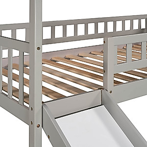Harper & Bright Designs House Bed Loft Bed with Slide, Twin Loft Bed with Stairs and Storage, Wood Loft Bed Frame for Kids & Girls & Boys (Gray)