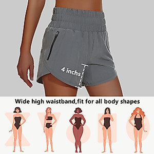 MIVEI Women's High Waisted Athletic Shorts 4" High Rise Running Workout Gym Quick Dry Tummy Control Short with Zipper Pockets