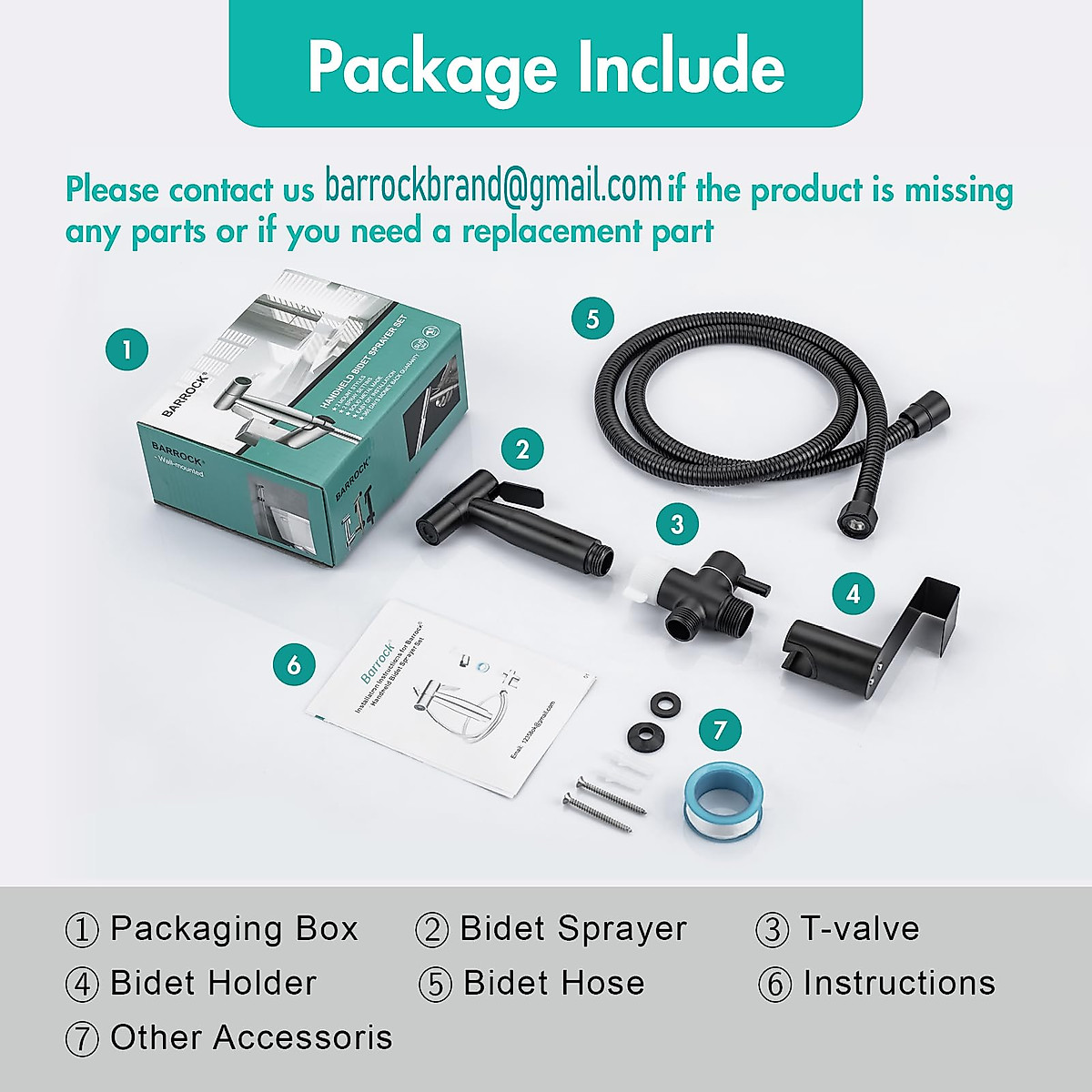 BARROCK Handheld Bidet Sprayer for Toilet, Stainless Steel Metal Made Baby Cloth Diaper Spraying Kit, Bathroom Toilet Bidet Attachment Set for Bathing Pets and Feminine Hygiene, Matte Black