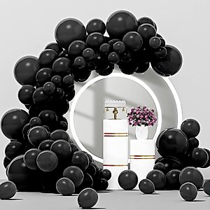 125pcs Black Balloon Garland Kit, 18/12/10/5 inch Black Latex Balloons Different Sizes Pack for Birthday Halloween Graduation Baby Shower Father's Day Party Decorations