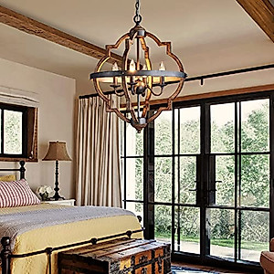 Saint Mossi 4-Lights Wooden Finish Farmhouse Chandelier Light Fixture,Rustic Globe Chandelier Style,Globe Pendant Light Farmhouse Pendant Light Fixtures,H22 x D20,Chain Adjustable