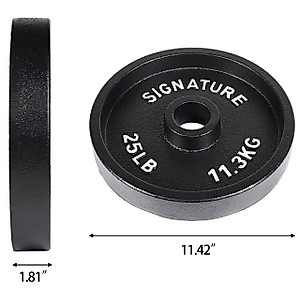 Signature Fitness Deep Dish 2-Inch Olympic Cast Iron Weight Plates with E-Coating, Black