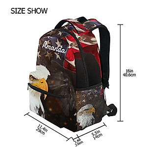 MFTJYO Custom North American Bald Eagle Flag Backpack for Boys Girls Personalized Backpack 3rd 4th 5th Grade Your Name School Bag Kids Bookbag Elementary Laptop Daypacks