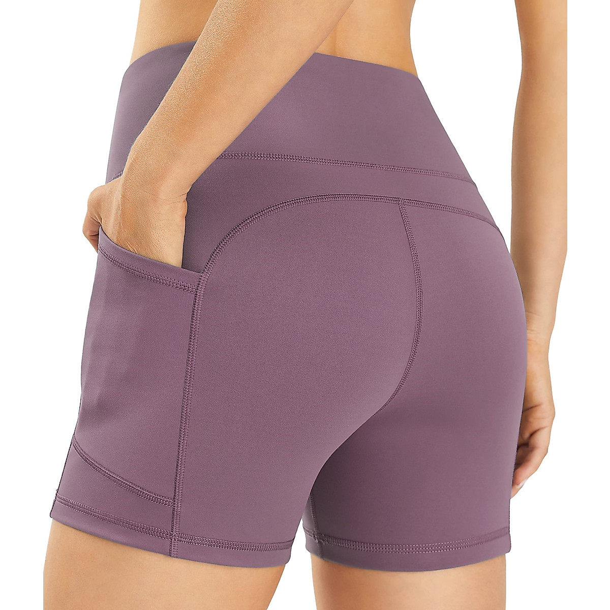 PERSIT Yoga Shorts for Women with Pockets High Wasited Running Athletic Biker Workout Shorts Tight Fitness Gym Shorts Yoga Pants - Purple - L