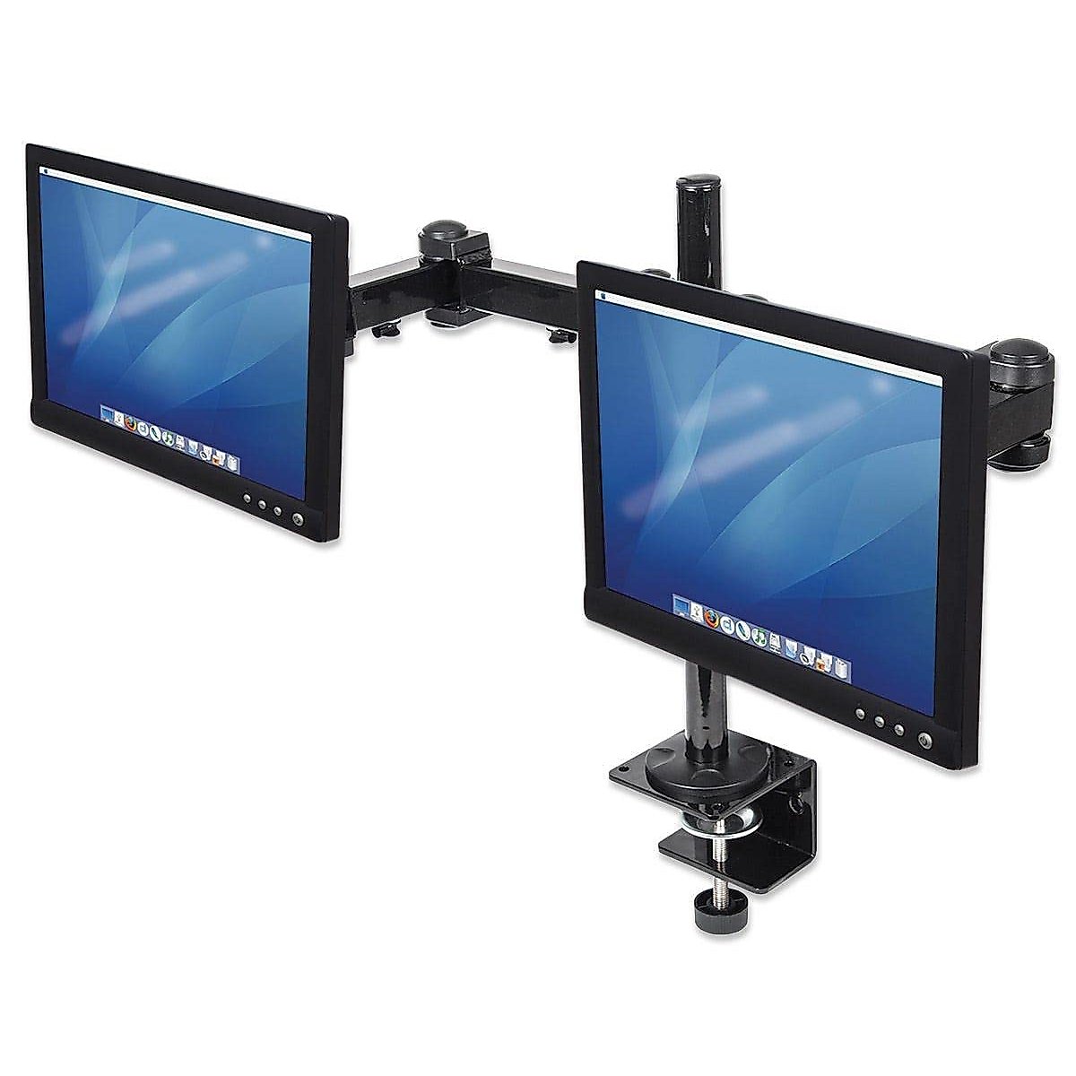 Manhattan Dual Monitor Stand Mount with Double-Link Swing Arms - Supports Two 13 in to 24 Inch Computer Screens up to 13 lbs., 180 Tilt / 180 Rotation, Clamp Mounting, Black - 420808