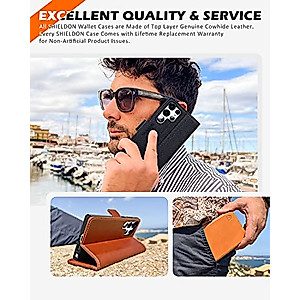 SHIELDON Wallet Case for Galaxy S23 Ultra 5G, Genuine Leather Case Kickstand RFID Blocking Credit Card Holder Shockproof Protection Magnetic Cover Compatible with Galaxy S23 Ultra 6.8" 2023 - Black