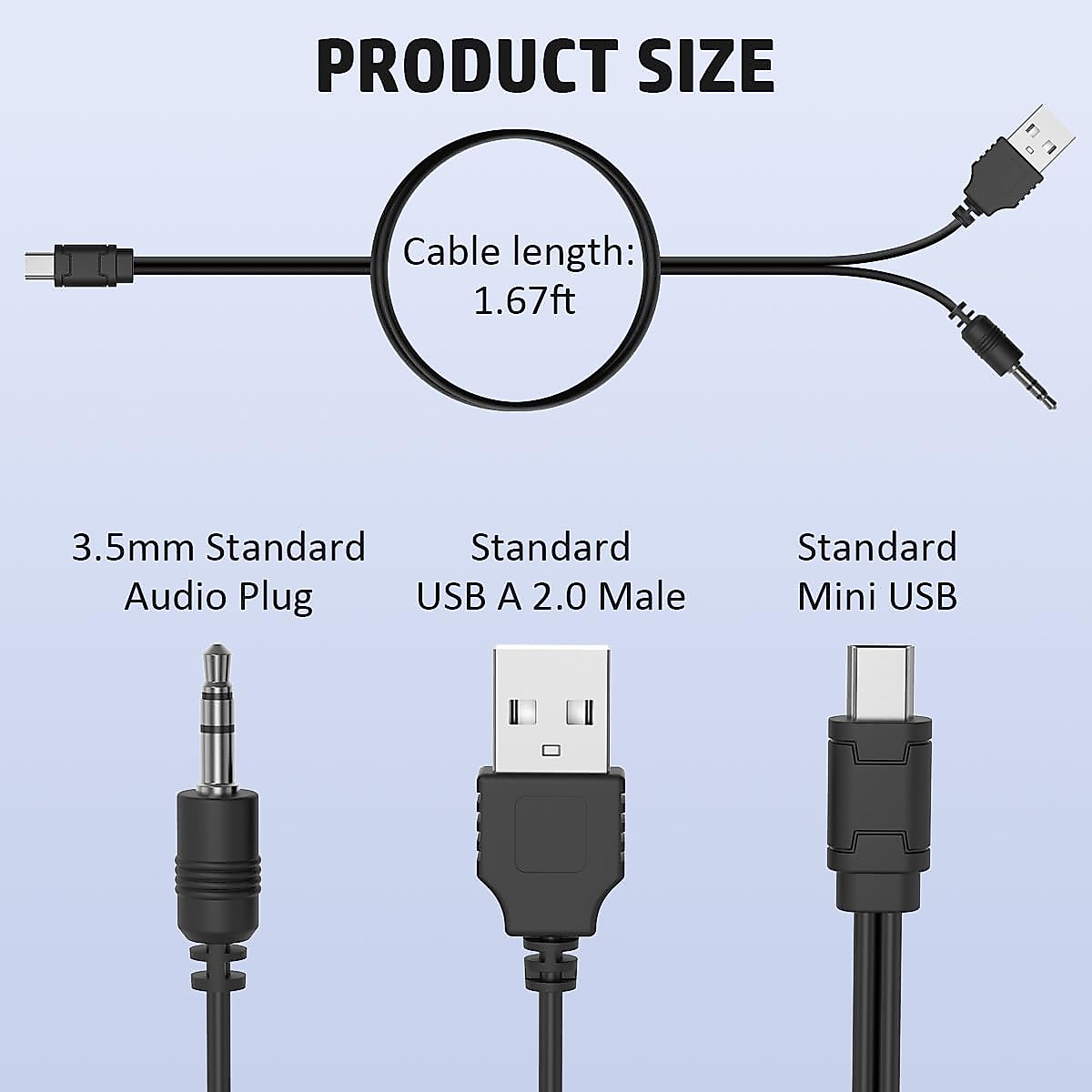 EAGLEGGO USB2.0 Charging Cord to Mini B Male and 3.5mm Jack Plug Audio Cable for iHome IHM60 IHM61 IHM59 Speakers MP3/MP4 Bluetooth Speaker (Mini USB)