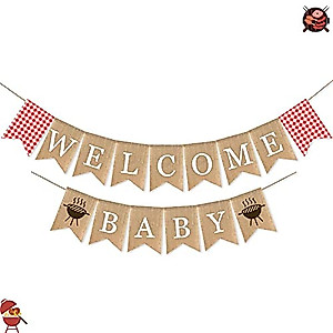 SWYOUN Burlap Welcome Baby Banner with Grill BBQ Theme Party Supplies Baby Shower Party Garland Decoration