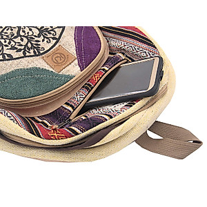 KayJayStyles Bohemian Handmade & Print Large Multi Pocket Hemp Rucksack Backpack (Tree Of Life)