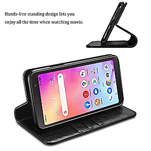 YJROP for Alcatel TCL A3 (A509DL) Case, Alcatel TCL A3 Wallet Case, with Screen Protector,PU Leather Wrist Strap Card Slots Soft TPU Protective Flip Cover Phone Case for Alcatel TCL A3 5.5",Black