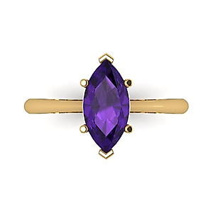 Clara Pucci 1.4ct Marquise Cut Solitaire Natural Amethyst Proposal Wedding Bridal Designer Anniversary Ring 14k Yellow Gold for Women