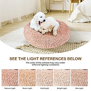 CAPSCEOLL Warm and Calming Dog Bed Washable Dog Bed Round Donut Dog Bed Soft Fluffy 23 Inches Anti-Anxiety Bed for Small Medium Dogs and Cats,Skin Pink